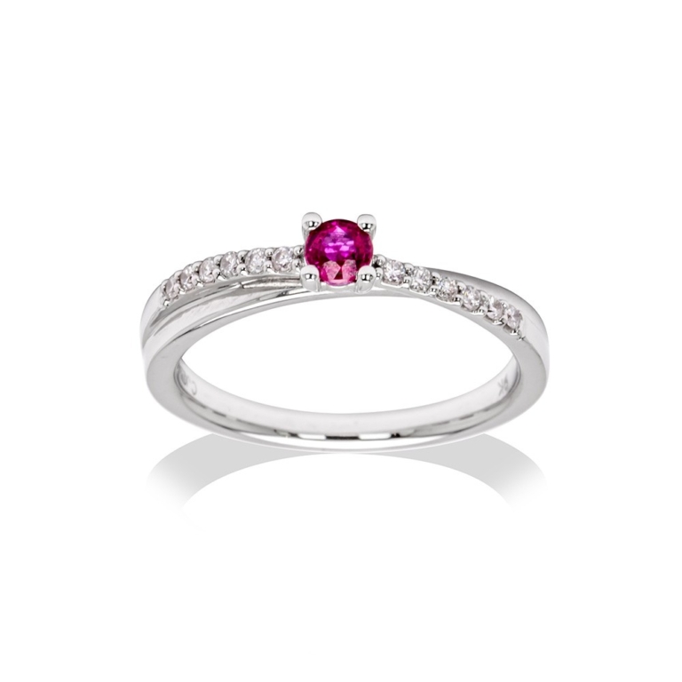 9ct White Gold Ruby & Diamond Crossover Ring - Dawes Jewellery